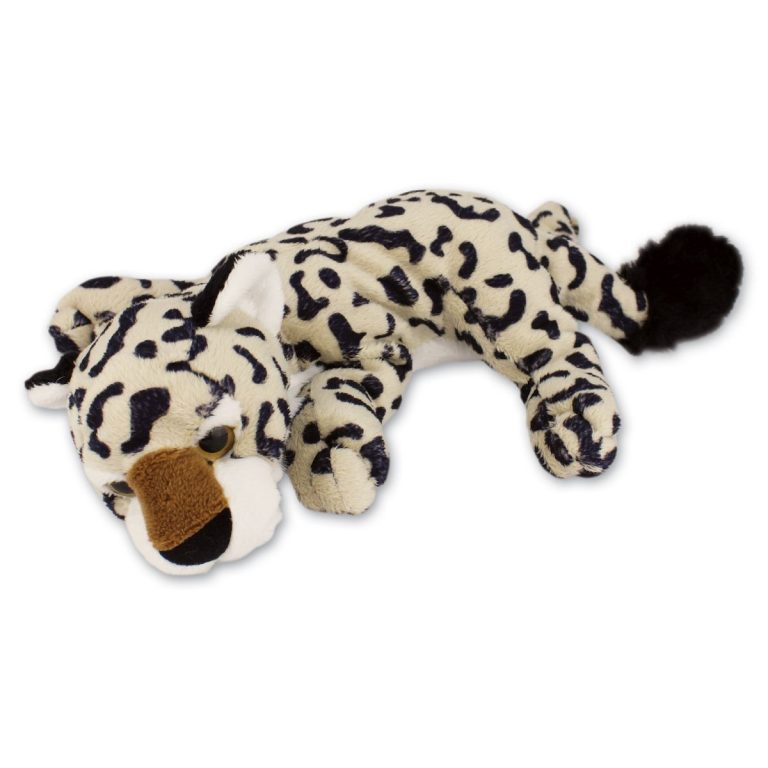 Floppy Lying Snow Leopard with Beans | Clearance Toys UK